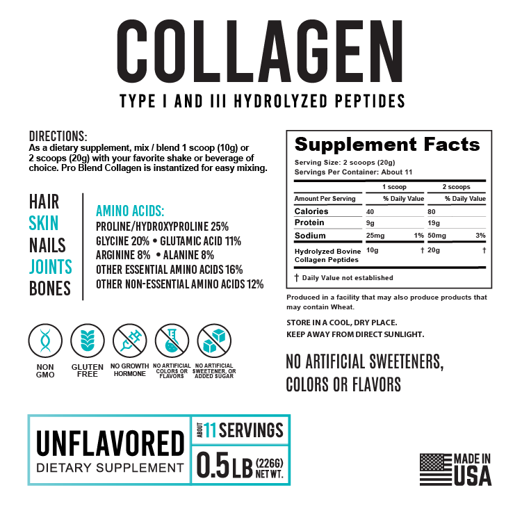 Pro Blend Collagen - Type I & III Hydrolyzed Peptides, 0.5lb